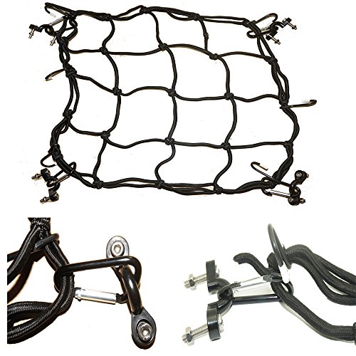 Premium Kayak Deck Cargo Net Kayak Cargo Bungee Net Hitch Mount Cargo Carrier （30 CM x 30 CM）- thick Cord - 6 Hooks - 4 pad eyes （Includes screws and nuts）- 4 Carabiner