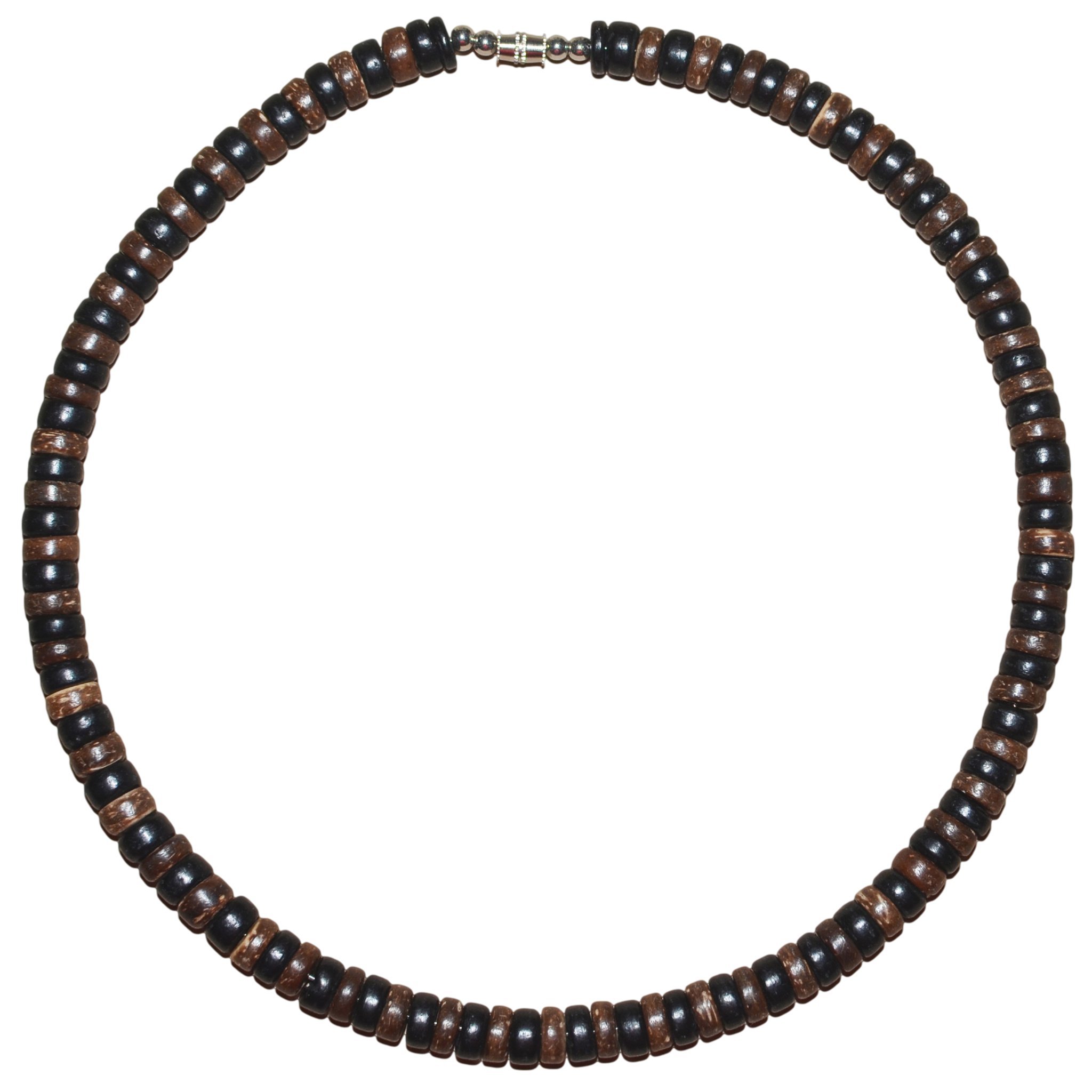 Native Treasure 17" Mens and Womens Tropical Summer Beach Surfer Necklace From the Philippines, Black and Brown Coconut Beads