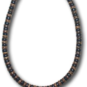 Native Treasure 17" Mens and Womens Tropical Summer Beach Surfer Necklace From the Philippines, Black and Brown Coconut Beads