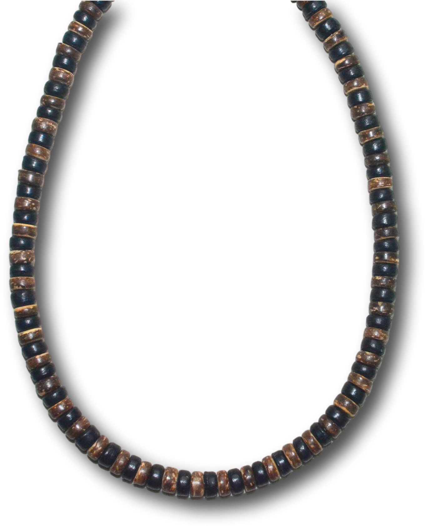 Native Treasure 17" Mens and Womens Tropical Summer Beach Surfer Necklace From the Philippines, Black and Brown Coconut Beads