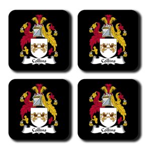 collins coat of arms/family crest coaster set, by carpe diem designs – made in the u.s.a.