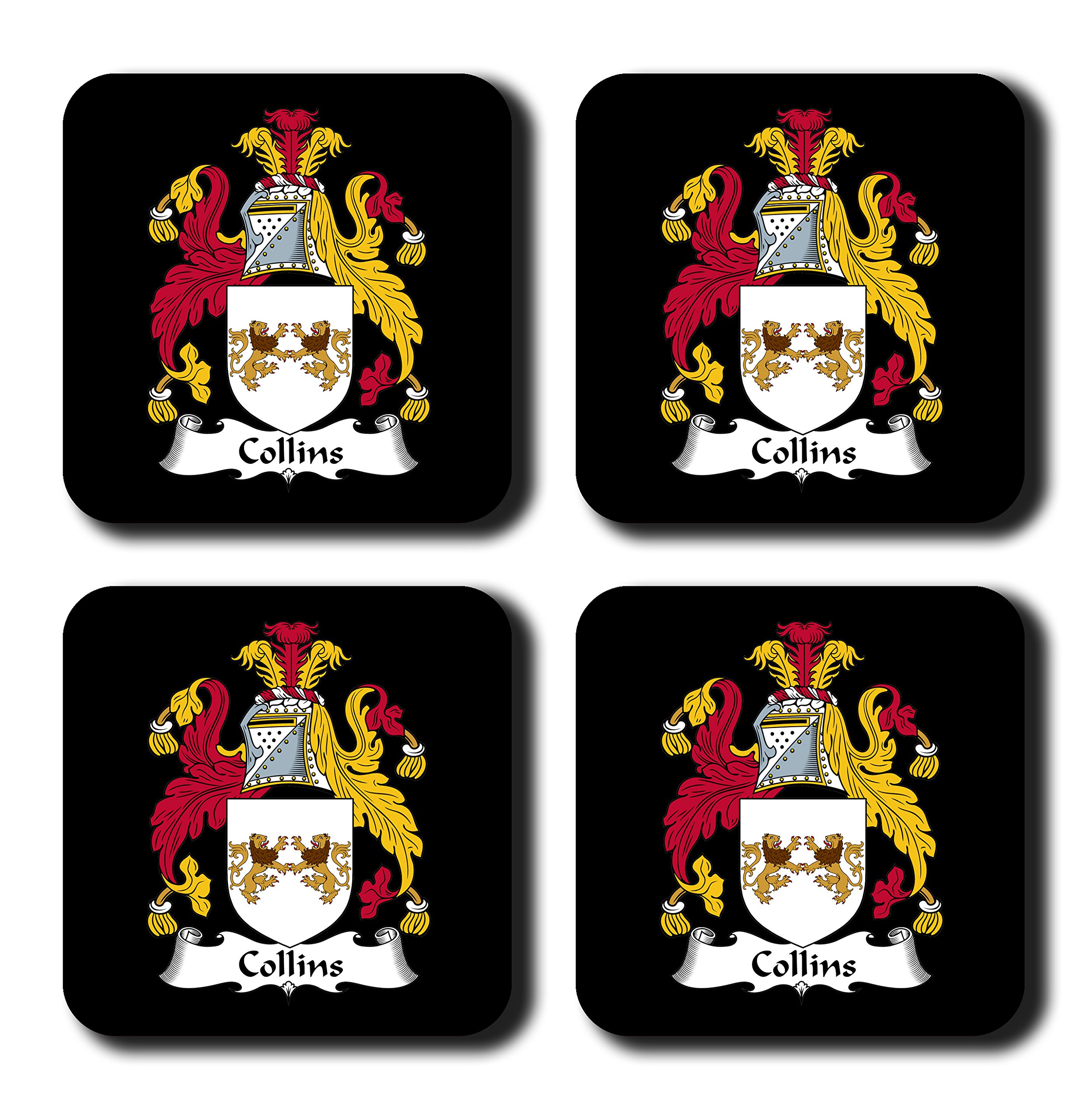 Collins Coat of Arms/Family Crest Coaster Set, by Carpe Diem Designs – Made in The U.S.A.