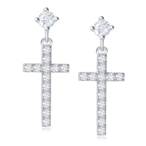 carleen 14k white gold plated sterling silver cubic zirconia cz simulated diamond small cute cross stud earrings for women dangle drop earrings for women