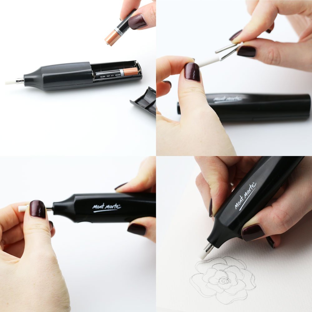 Mont Marte Electric Eraser, includes 30 Eraser Refills. Suitable for use with Graphite Pencils and Color Pencils.