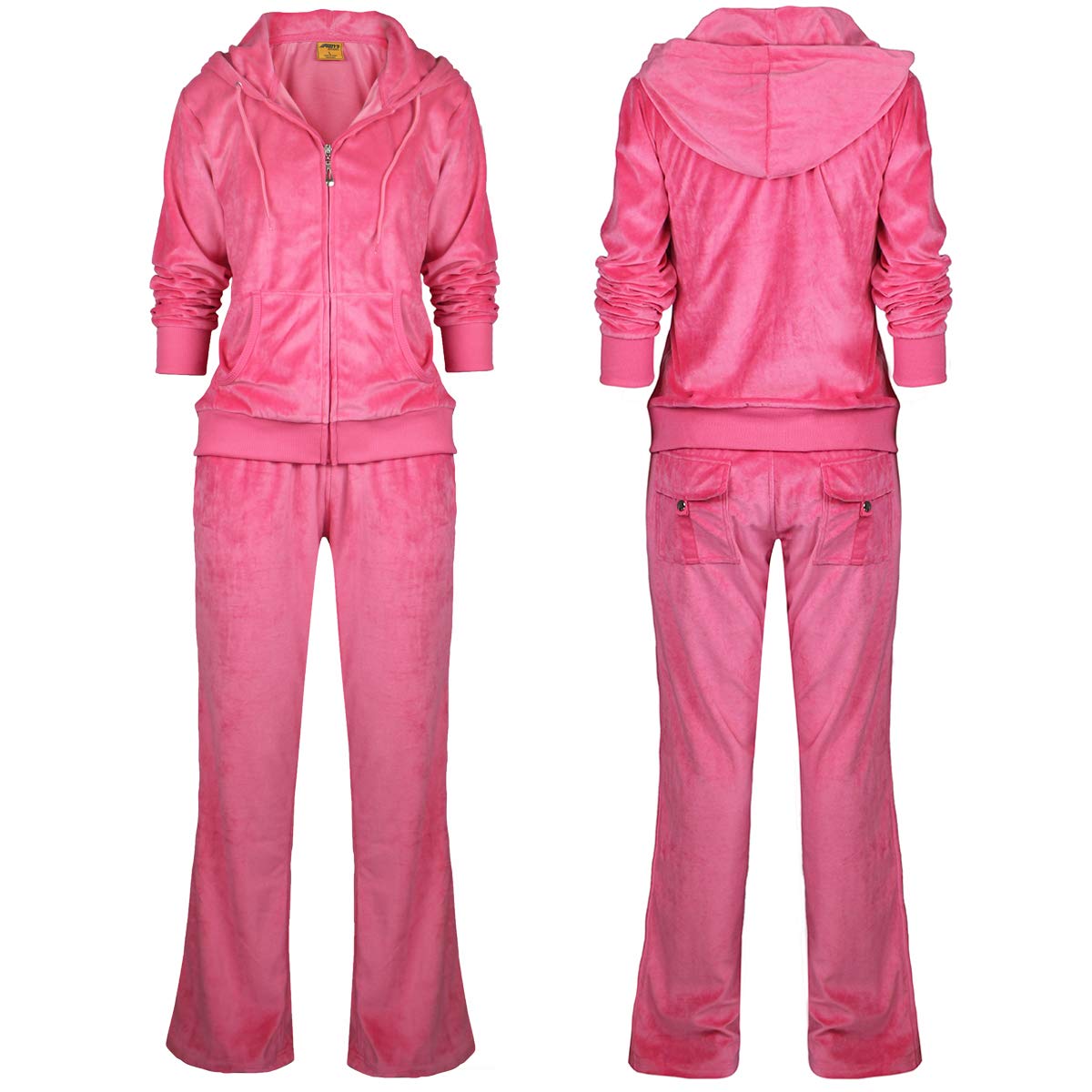 Facitisu Women's 2 Piece Outfits Velvet Zip Hoodie Sweatshirt & Sweatpants Sweatsuits and Velour Tracksuit Sets Jogging Suit Medium Coral