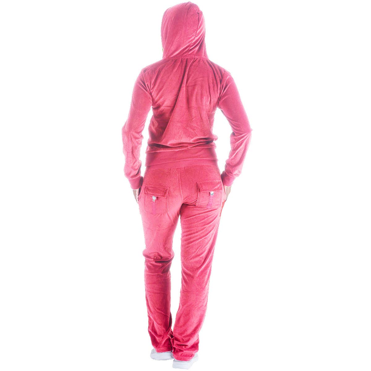 Facitisu Women's 2 Piece Outfits Velvet Zip Hoodie Sweatshirt & Sweatpants Sweatsuits and Velour Tracksuit Sets Jogging Suit Medium Coral