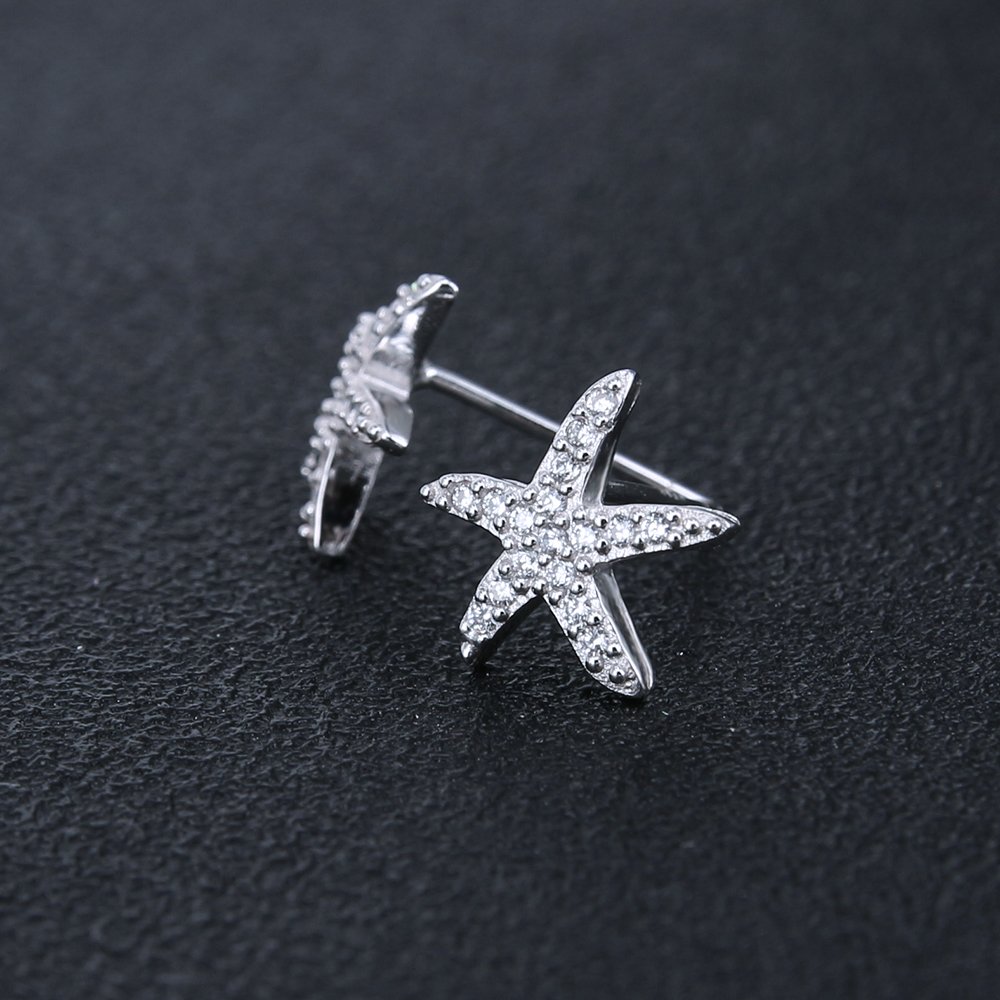 AoedeJ Dancing Starfish Stud Earrings Sterling Silver Earrings Mico Pave CZ Earrings for Women