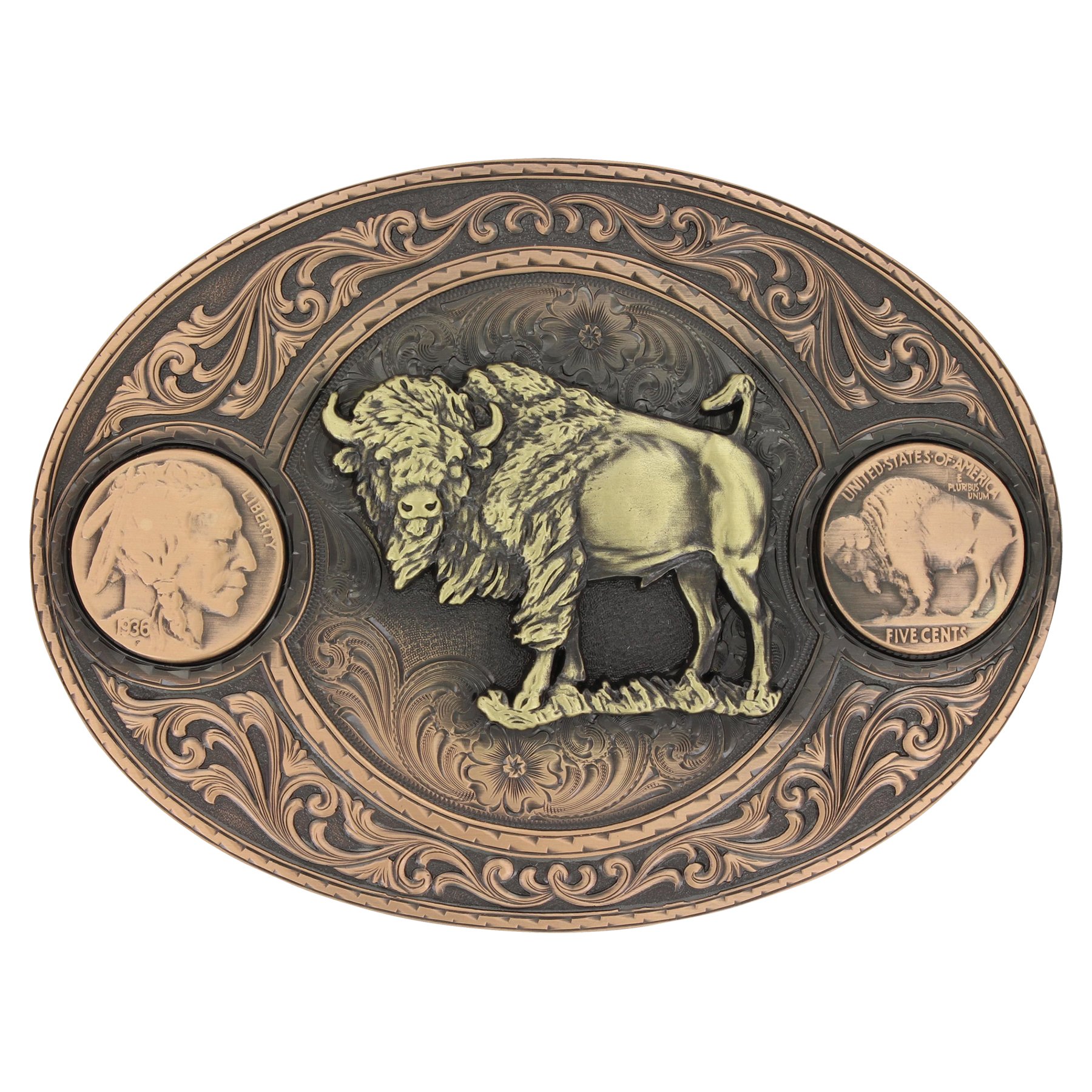 Montana Silversmiths Southwest Collection Made in the USA Buckle (Copper Buffalo Indian Head Nickel)