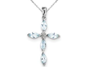 gem and harmony sterling silver aquamarine cross pendant necklace with chain (1.00 carat ctw)