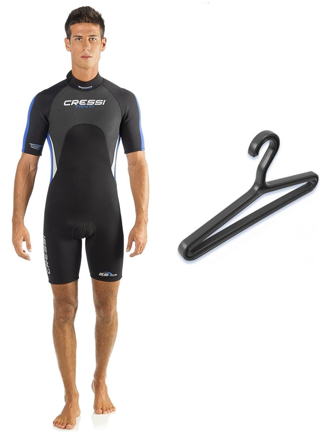 Cressi Men's Tahiti 2.5mm Shorty Suit with Wetsuit Hanger, Black/Blue, Large/4