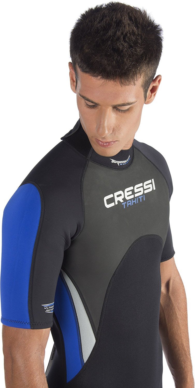 Cressi Men's Tahiti 2.5mm Shorty Suit with Wetsuit Hanger, Black/Blue, Large/4