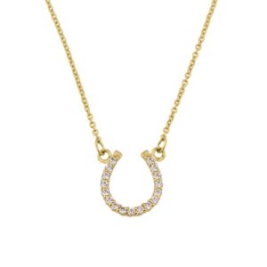 fine 14k yellow gold lucky horseshoe charm with diamond necklace, 16"