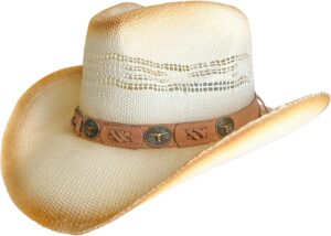 western outback cowboy hat men's women's style straw felt canvas (western bull)