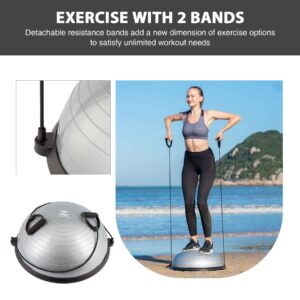 ZELUS Balance Ball Trainer Half Yoga Exercise Ball with Resistance Bands and Foot Pump for Yoga Fitness Home Gym Workout (Gray)