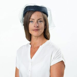 McBURN Sinamay Pillbox Hat with Veil Women Navy One Size