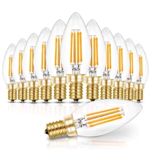 hizashi e12 candelabra led light bulbs 40 watt 90+cri led chandelier light bulbs dimmable, b10 led candelabra bulbs, 4w, 450lm 2700k soft white, candle light bulbs, ul listed, 12 pack