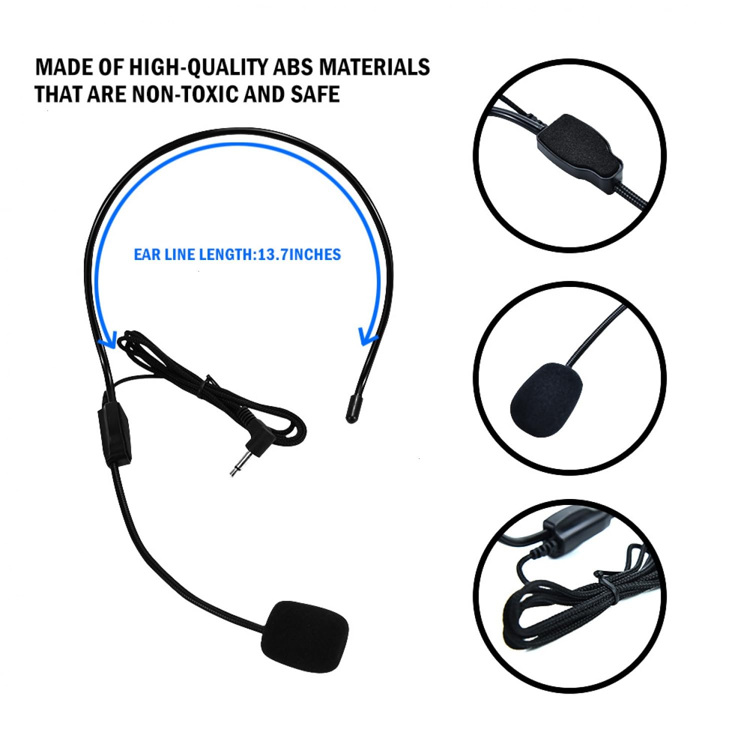 Set of 2 Headset Microphone, Flexible Wired Boom for Voice Amplifier,Teachers, Speakers, Coaches, Presentations, Seniors and More, Black