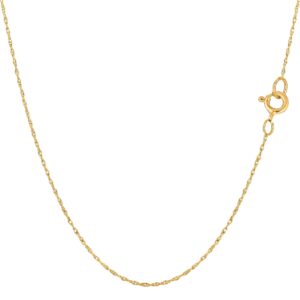 jewelry affairs 14k yellow real gold rope chain necklace, 0.4mm, 20"