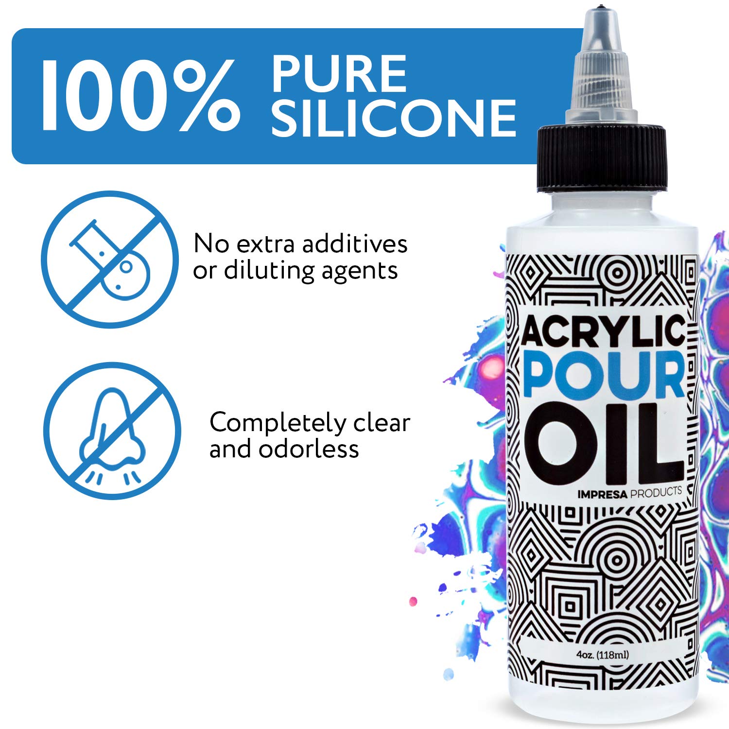 IMPRESA Acrylic Pouring Oil - 100% Silicone - Ideal Silicone Lubricant for Art Applications - Large 4 Ounces (includes Pipette) - Made in The USA