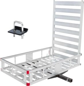 maxxhaul 80779 50" x 29.5" trailer hitch mount aluminum cargo carrier with high side rails with 47" ramp for rv's, trucks, suv's, vans, cars - 500 lb. capacity