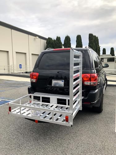 MaxxHaul 80779 50" x 29.5" Trailer Hitch Mount Aluminum Cargo Carrier With High Side Rails With 47" Ramp For RV's, Trucks, SUV's, Vans, Cars - 500 lb. Capacity