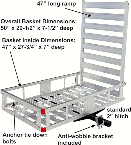 MaxxHaul 80779 50" x 29.5" Trailer Hitch Mount Aluminum Cargo Carrier With High Side Rails With 47" Ramp For RV's, Trucks, SUV's, Vans, Cars - 500 lb. Capacity