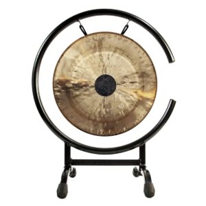 9" to 10" gongs on the high c gong stand - 10" chocolate drop. includes gong, stand, & mallet/easy to assemble/bight clear tone