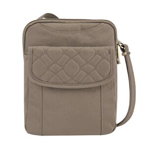 travelon anti-theft signature quilted slim pouch bag, sable