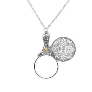 1928 jewelry women's pewter mirror with sliding filigree cover necklace pendant enhancer, 30