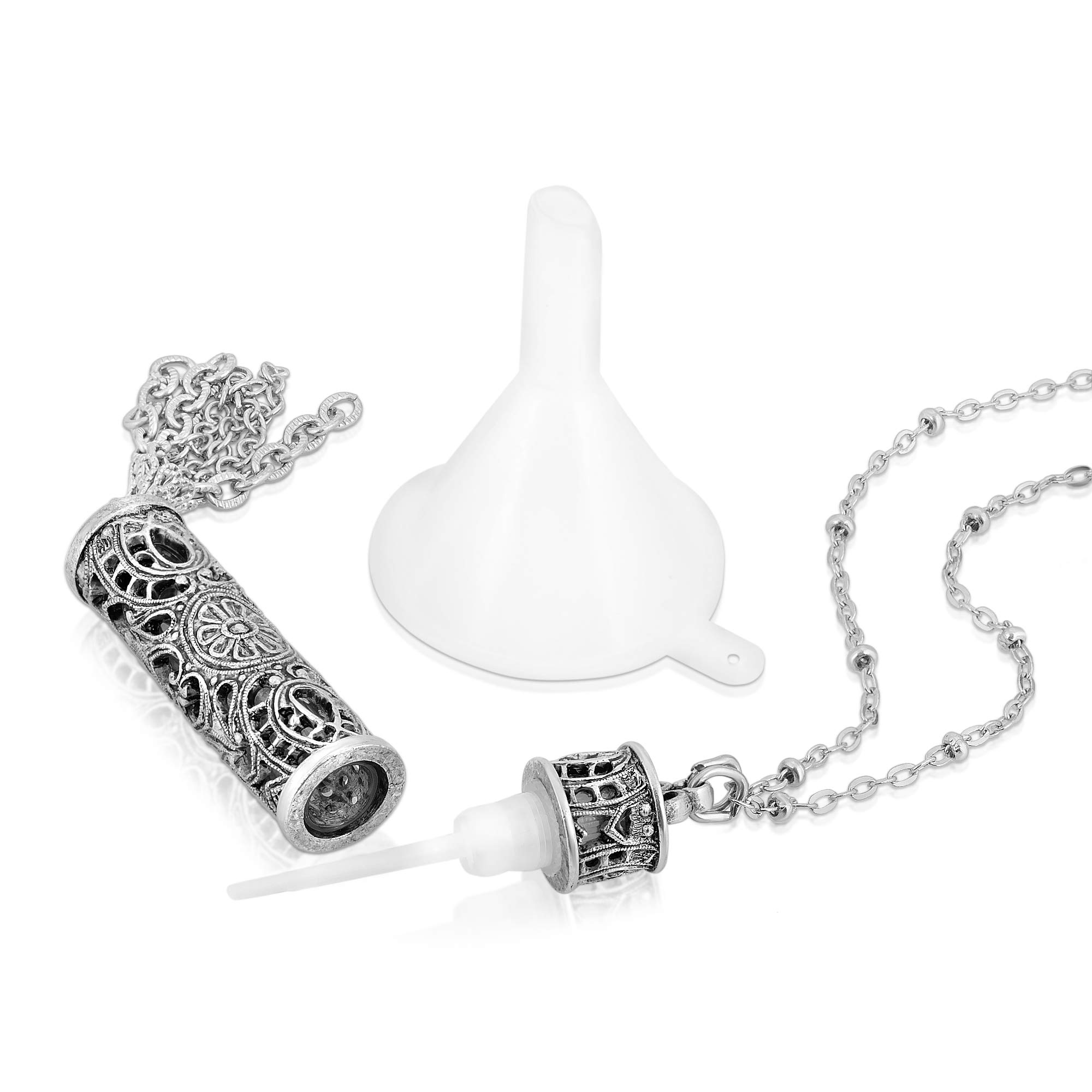 1928 Jewelry Women's Pewter Filigree Vial With Tassel Necklace Pendant Enhancer, 28