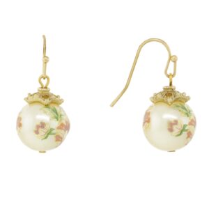 1928 jewelry women's gold tone floral faux pearl decal wire drop earrings