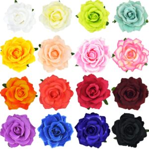 dreshow 16 pcs rose hair clip flower bridal hair pins rose brooch floral clips head ornament wedding hair accessories flamenco dancer hair clip for women girls