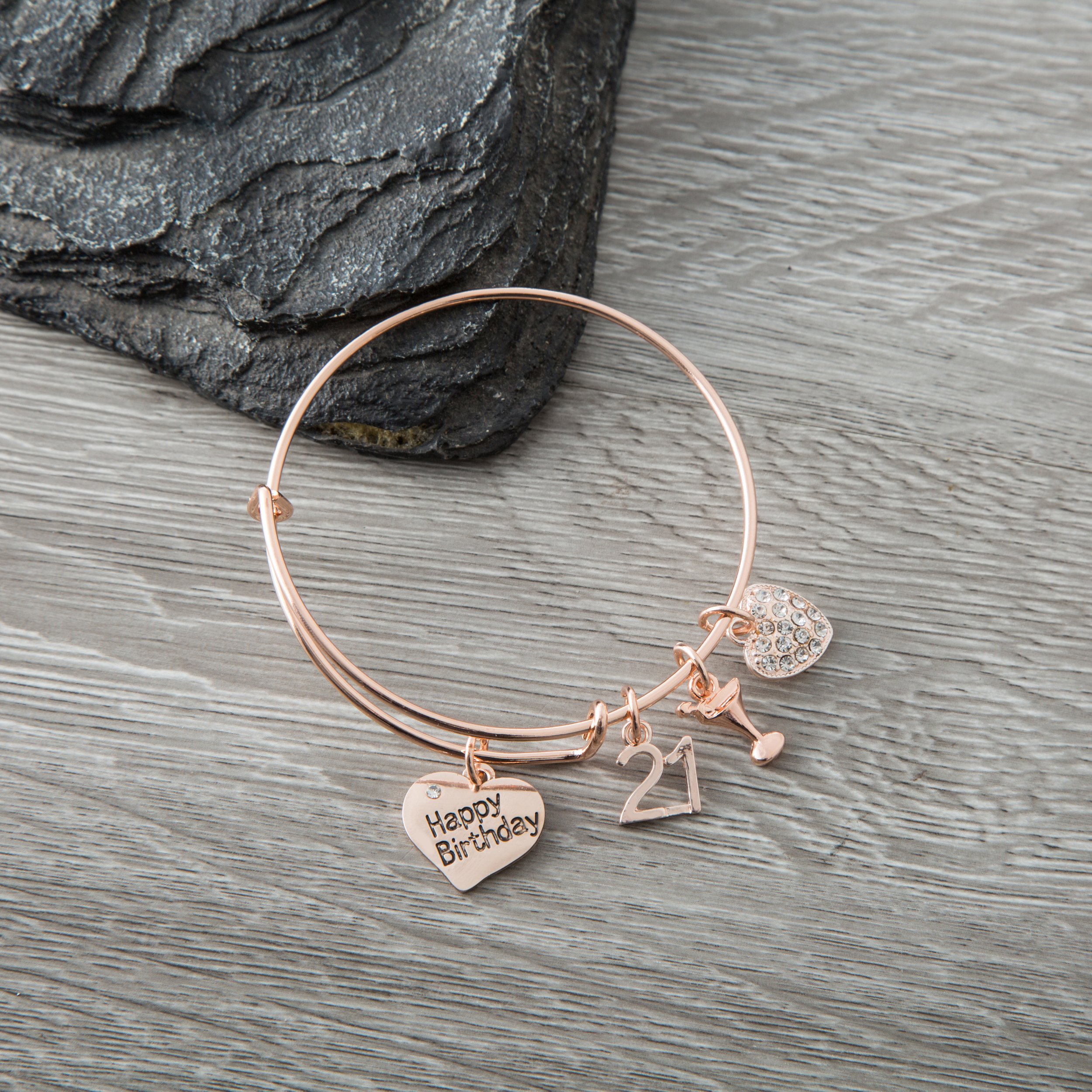 Infinity Collection 21st Birthday Gifts for Her, Rose Gold 21st Birthday Expandable Charm Bracelet, Adjustable Bangle, 21st Birthday Gift Ideas