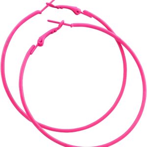 IDB Classic Stainless Steel Big Hoop Earrings - 2.32" x 2.48" x 0.07" (59x63x2mm) - Multiple Colors to choose from (Hot Pink)