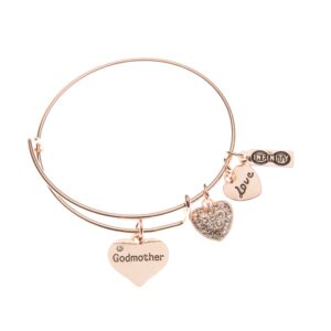 infinity collection godmother gifts, rose gold godmother charm bangle bracelet, religious jewelry baptism thank you gift for beloved godmother from godson goddaughter, godmother proposal