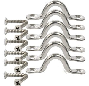 amarine made pack of 6 stainless steel bimini boat top pad eye, eye straps, tie down, kayak deck loops, tie down anchor point, footman's loop for kayak canoe rigging