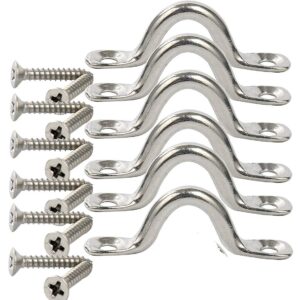 Amarine Made Pack of 6 Stainless Steel Bimini Boat Top PAD Eye, Eye Straps, Tie Down, Kayak Deck Loops, Tie Down Anchor Point, footman's Loop for Kayak Canoe Rigging