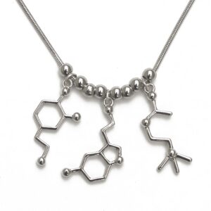 boutique academia serotonin dopamine and acetylcholine neurotransmitter brain molecule necklace - science jewelry