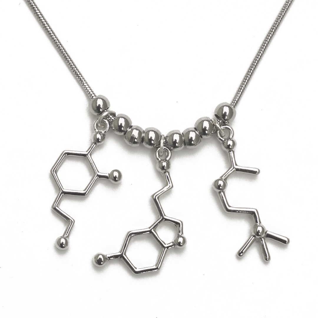 Boutique Academia Serotonin Dopamine and Acetylcholine Neurotransmitter Brain Molecule Necklace - Science Jewelry