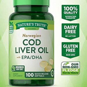 Nature's Truth Norwegian Cod Liver Oil Dietary Supplement - 100 Softgels, Pack of 6