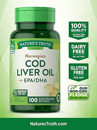 Nature's Truth Norwegian Cod Liver Oil Dietary Supplement - 100 Softgels, Pack of 6