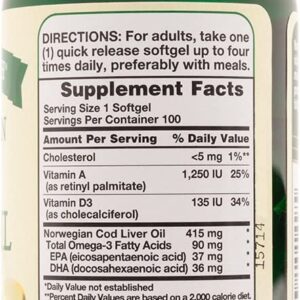 Nature's Truth Norwegian Cod Liver Oil Dietary Supplement - 100 Softgels, Pack of 6