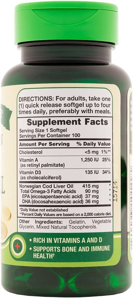 Nature's Truth Norwegian Cod Liver Oil Dietary Supplement - 100 Softgels, Pack of 6