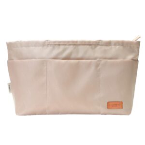 in. purse organizer insert with zipper nylon fabric for women handbags & totebag beige size: medium: 15.7"(top)/12.2"(bottom) l × 4.7" w × 8.3" h