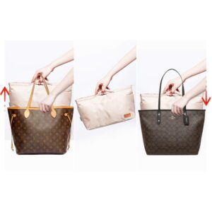 iN. Purse Organizer Insert with zipper Nylon fabric for women Handbags & Totebag beige Size: Medium: 15.7"(Top)/12.2"(Bottom) L × 4.7" W × 8.3" H