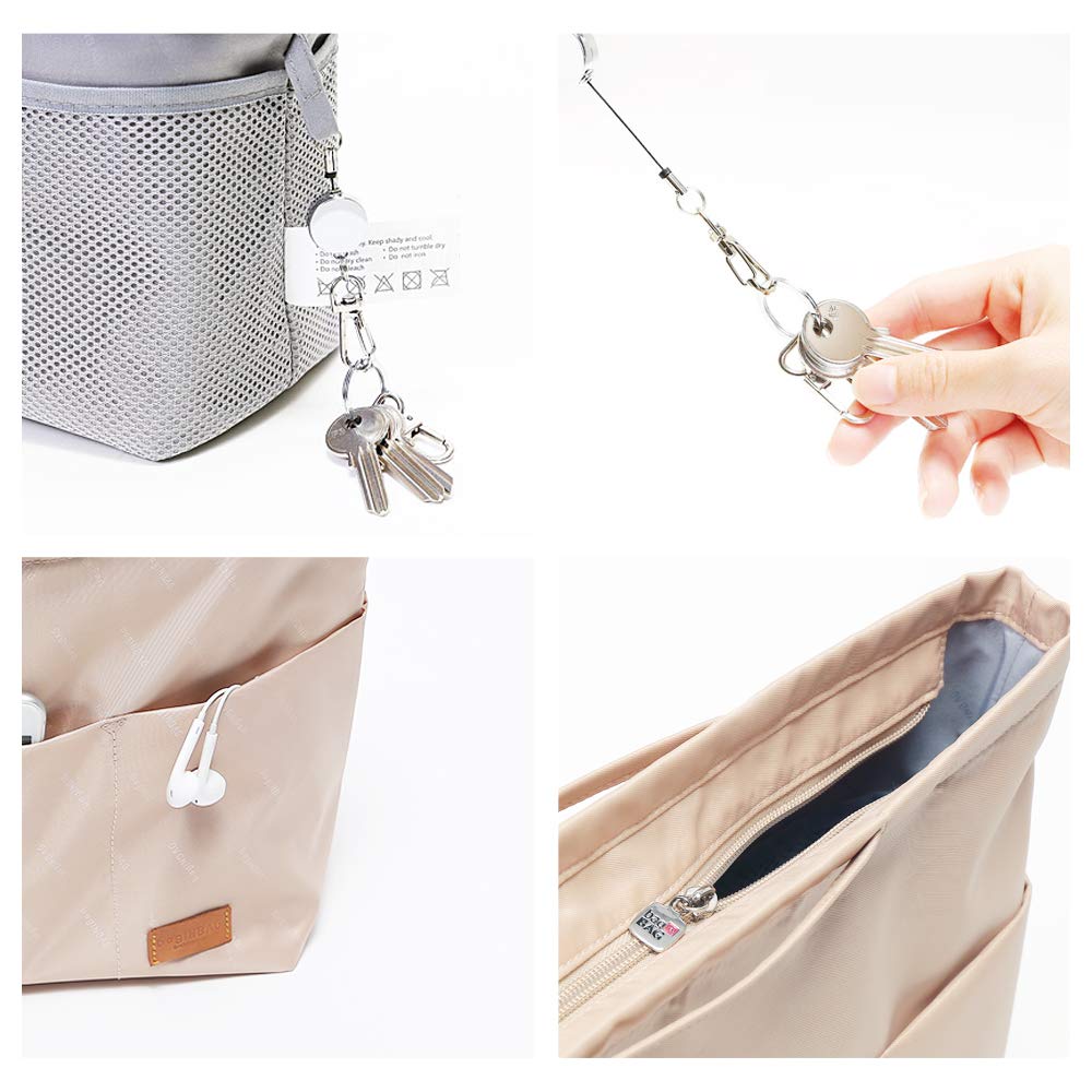 iN. Purse Organizer Insert with zipper Nylon fabric for women Handbags & Totebag beige Size: Medium: 15.7"(Top)/12.2"(Bottom) L × 4.7" W × 8.3" H