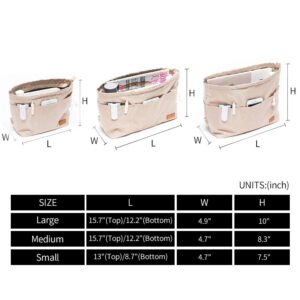 iN. Purse Organizer Insert with zipper Nylon fabric for women Handbags & Totebag beige Size: Medium: 15.7"(Top)/12.2"(Bottom) L × 4.7" W × 8.3" H