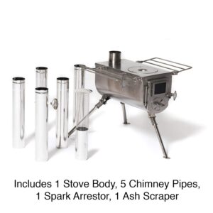 Winnerwell Woodlander Medium Tent Stove | Tiny Portable Wood Burning Stove for Tents, Shelters, and Camping | 800 Cubic Inch Firebox | Precision Stainless Steel Construction | Includes Chimney Pipe