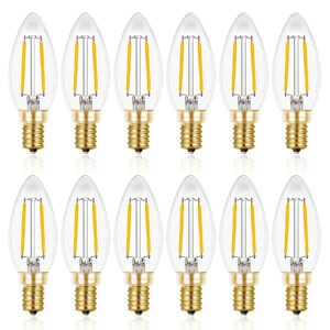 hizashi candelabra led light bulbs 25 watt, dimmable chandelier light bulbs, 90+ cri, 200lm, soft warm white 2700k, e12 led bulb, b10 led candle bulbs, ul listed, 12 pack