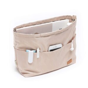 in. purse organizer insert with zipper nylon fabric for women handbags & totebag beige size: large: 15.7"(top)/12.2"(bottom) l × 4.9" w × 10" h